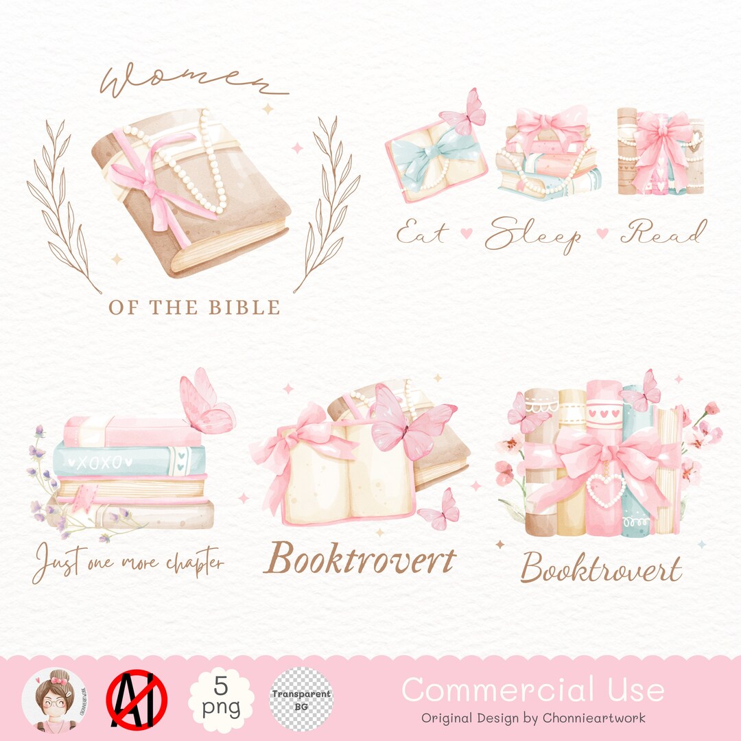 Coquette Book Clipart Bundle, Book With Bows Clipart, Girly Book ...