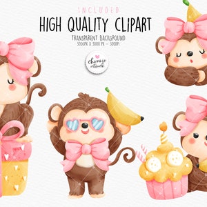 Baby Girl Monkey Clipart, Monkey Birthday Clipart,baby Shower Clipart ...
