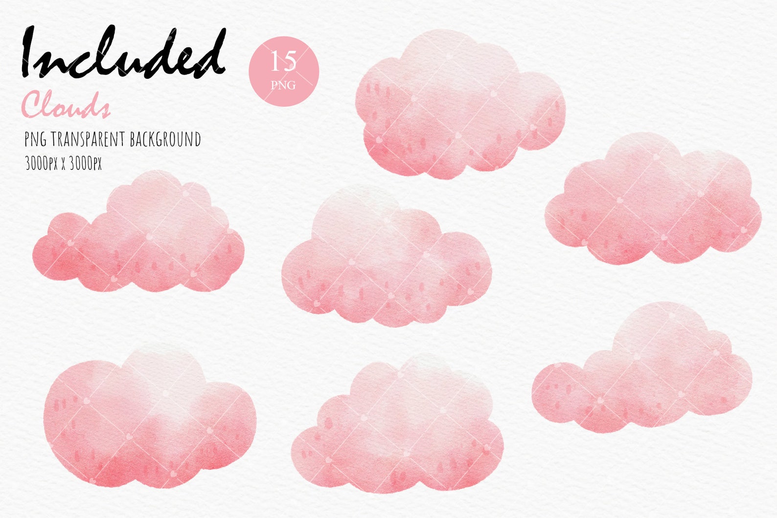 Watercolor Pink Cloud Clipart Cloud Clipart Weather Clipart - Etsy