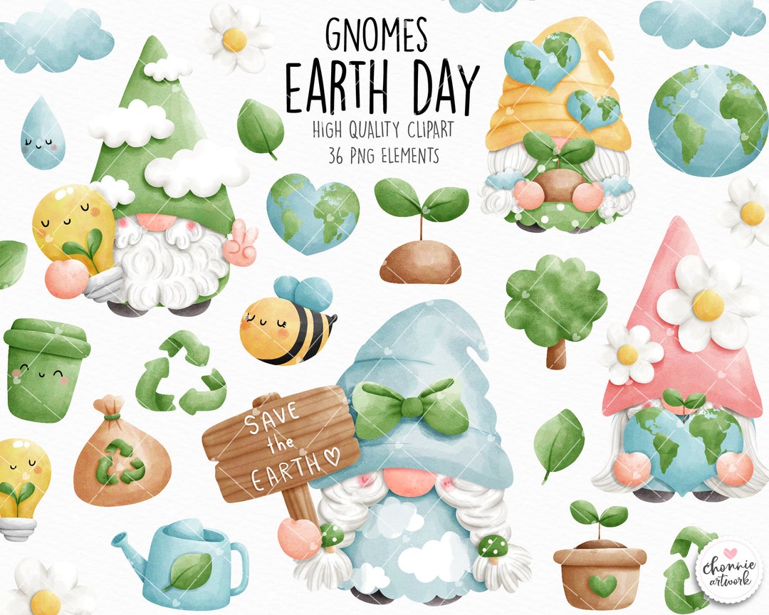 Gnome Earth Day Clipart, Earth Day Clipart, Environment Clipart, Love ...