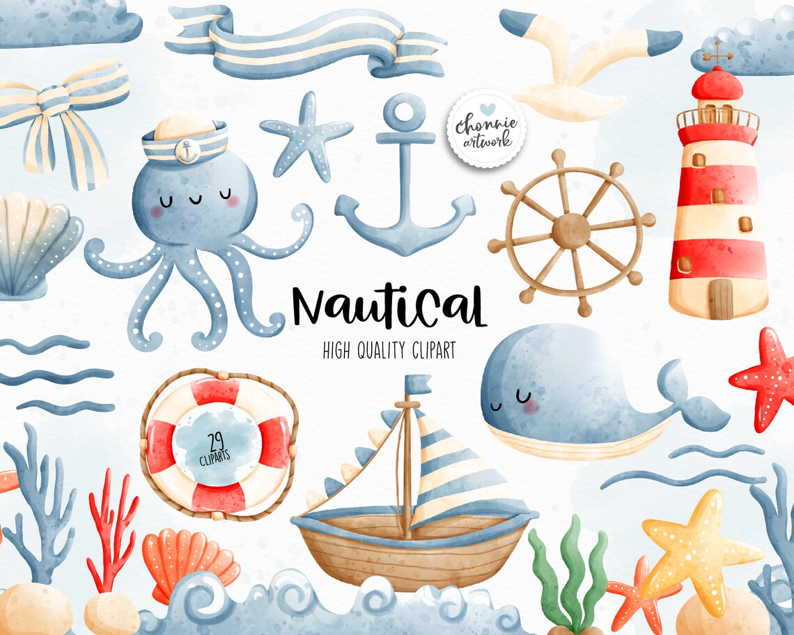 Nautical Clipart Ocean Clipart Lighthouse Marine Clipart - Etsy