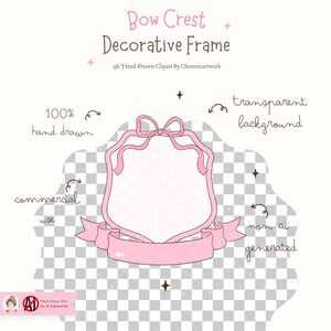 Pink Coquette Ribbon Bow Crest Frame PNG SVG Clipart Romantic Crest ...