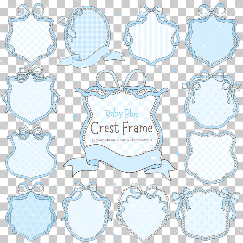 Blue Coquette Ribbon Bow Crest Frame PNG SVG Clipart Romantic Crest ...
