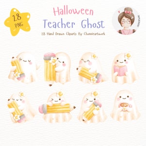 Halloween Cute Ghost Clipart, Teacher Ghost Clipart, Groovy Halloween ...