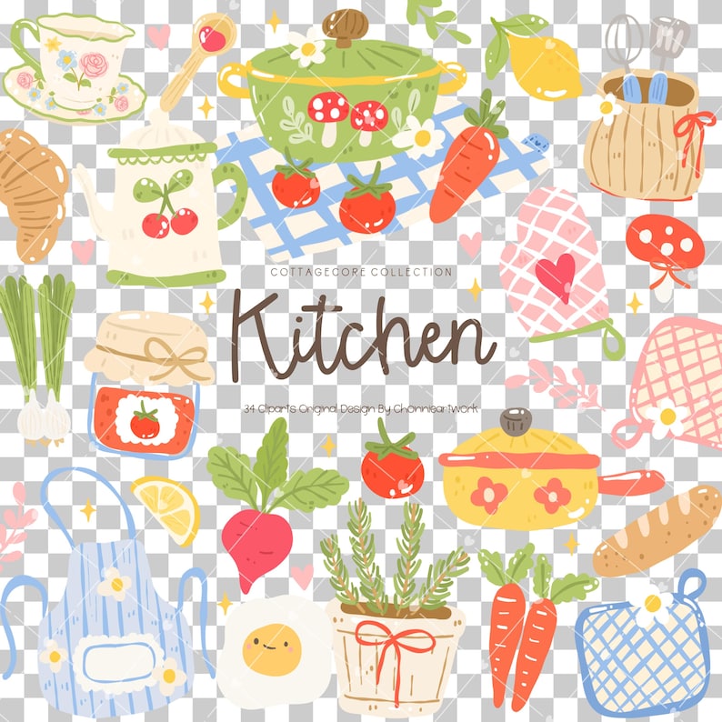 Kitchen Clipart Set, Cute Cooking Utensils, Coquette Kitchen Clipart ...