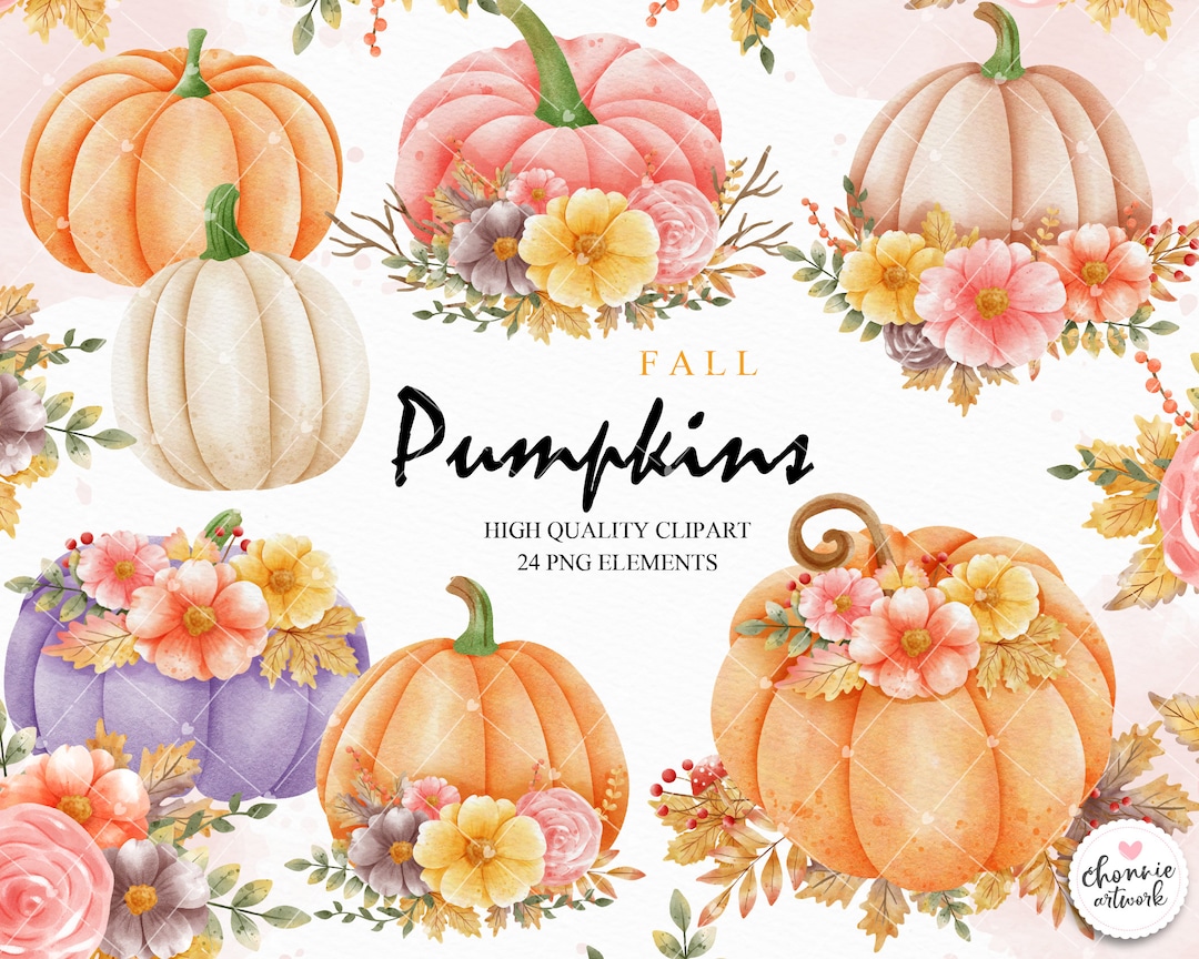 Watercolor Fall Pumpkin Clipart Pumpkin Flower Clipart - Etsy