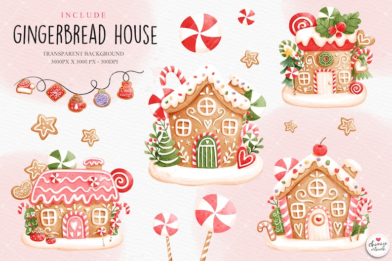 Christmas Gingerbread Houses Clipart Christmas Cookies - Etsy