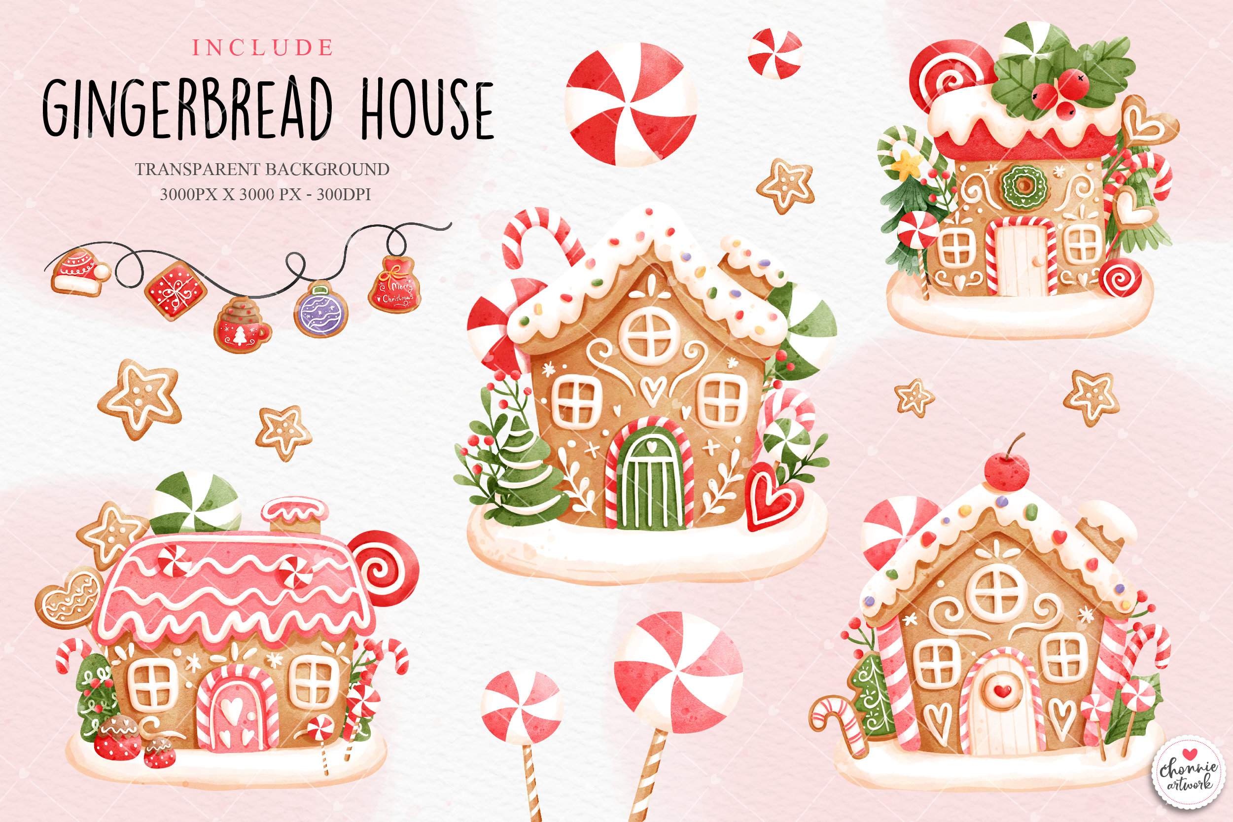 Christmas Gingerbread Houses Clipart Christmas Cookies - Etsy
