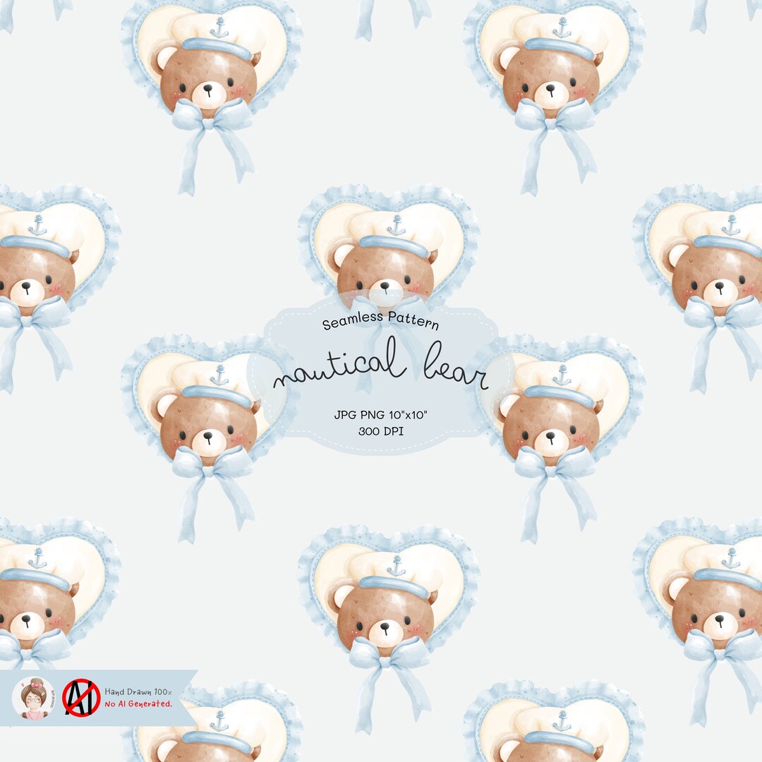 Nautical Teddy Bear Seamless Patterns, Teddy Bear Pattern, Teddy Bear ...