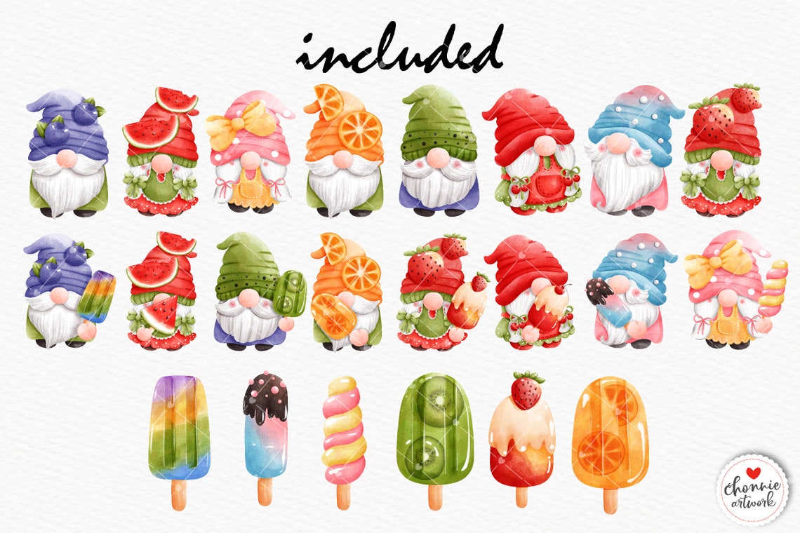 Ice Cream Gnome Clipart Popsicle Gnome Clipart Summer Gnome - Etsy