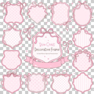 Pink Coquette Ribbon Bow Crest Frame PNG SVG Clipart Romantic Crest ...