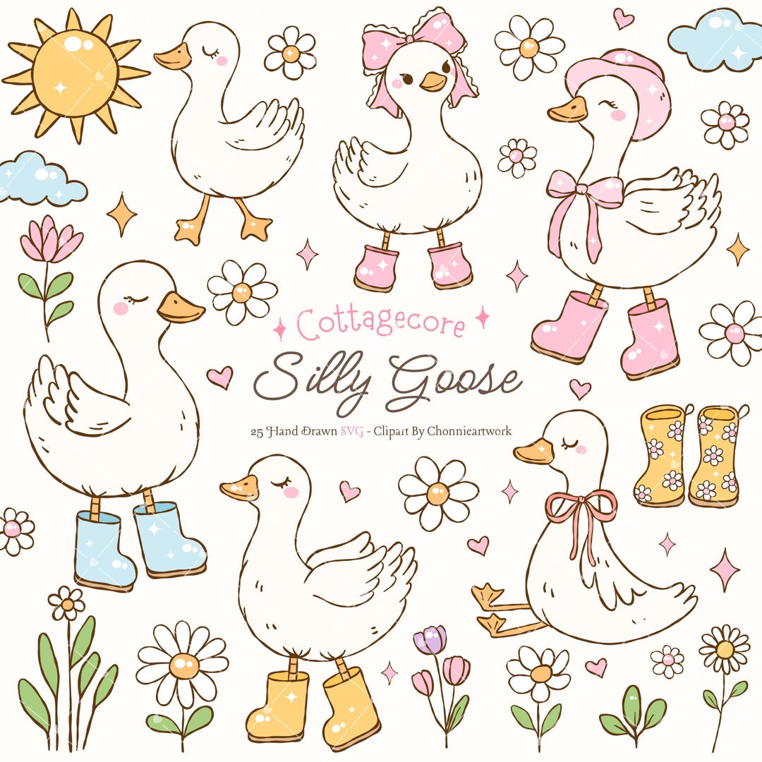 Silly Goose Clipart Set SVG PNG Groovy Goose Spring Garden Flower ...