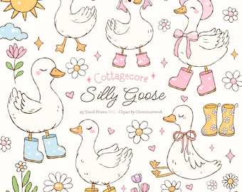 Silly Goose Clipart Set SVG PNG Groovy Goose Spring Garden Flower ...