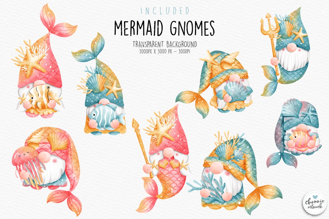 Gnome Mermaid Clipart Mermaid Clipart Gnome Clipart Mermaid - Etsy