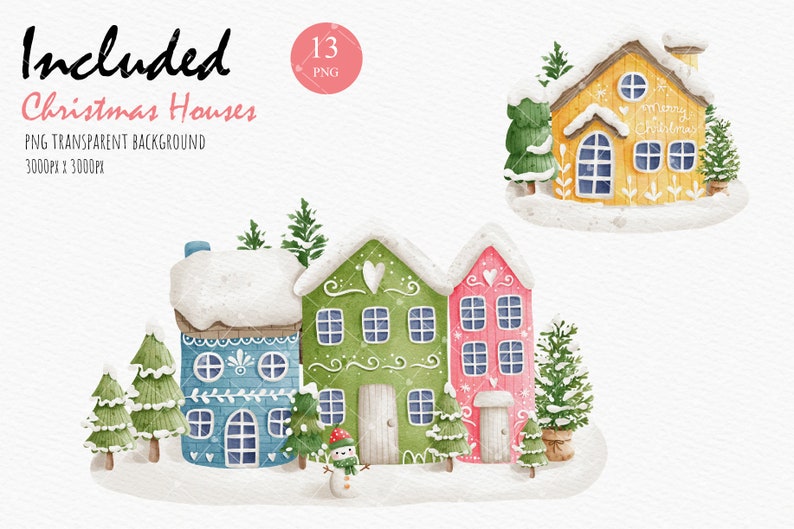Christmas Houses Clipart Christmas Village Clipart Snow - Etsy