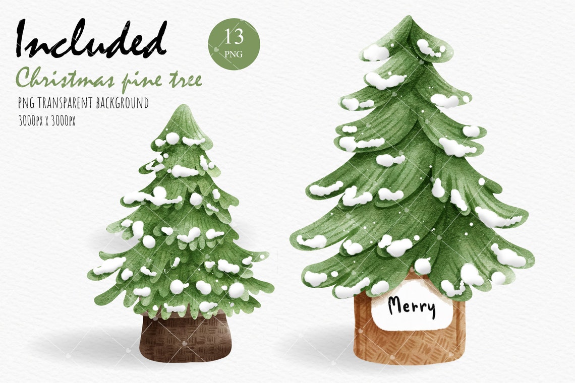 Christmas Tree Watercolor Clipart Pine Tree Clipart - Etsy