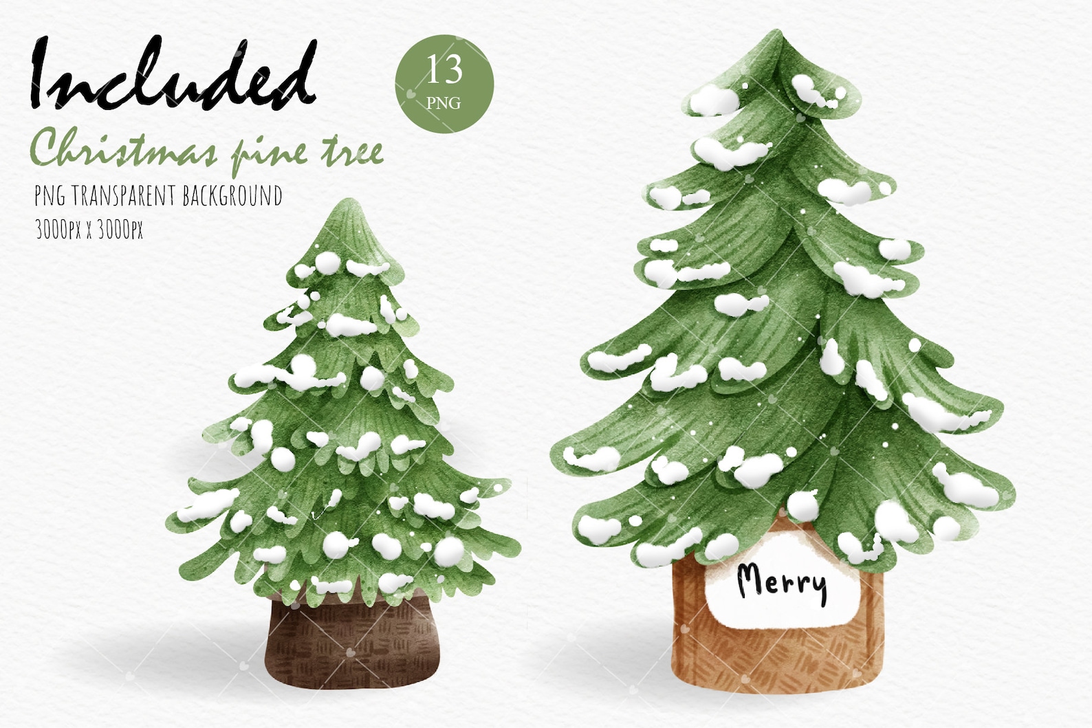 Christmas Tree Watercolor Clipart Pine Tree Clipart - Etsy