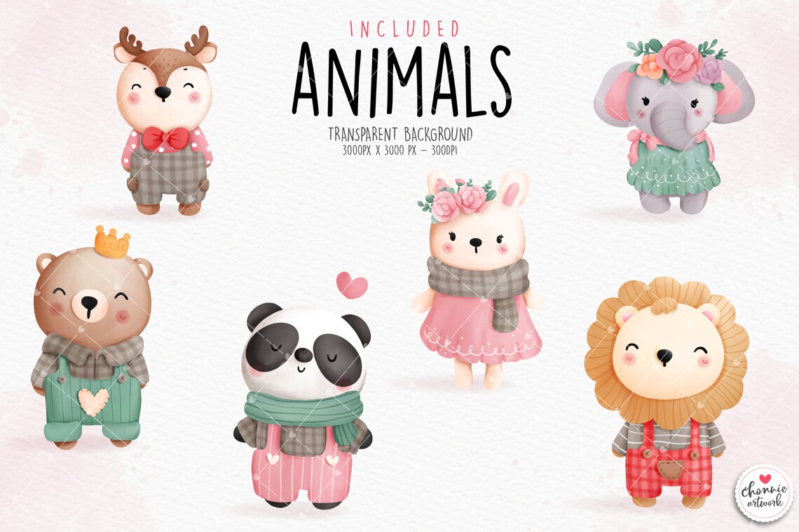 Valentine Woodland Animals Clipart Valentine Clipart - Etsy
