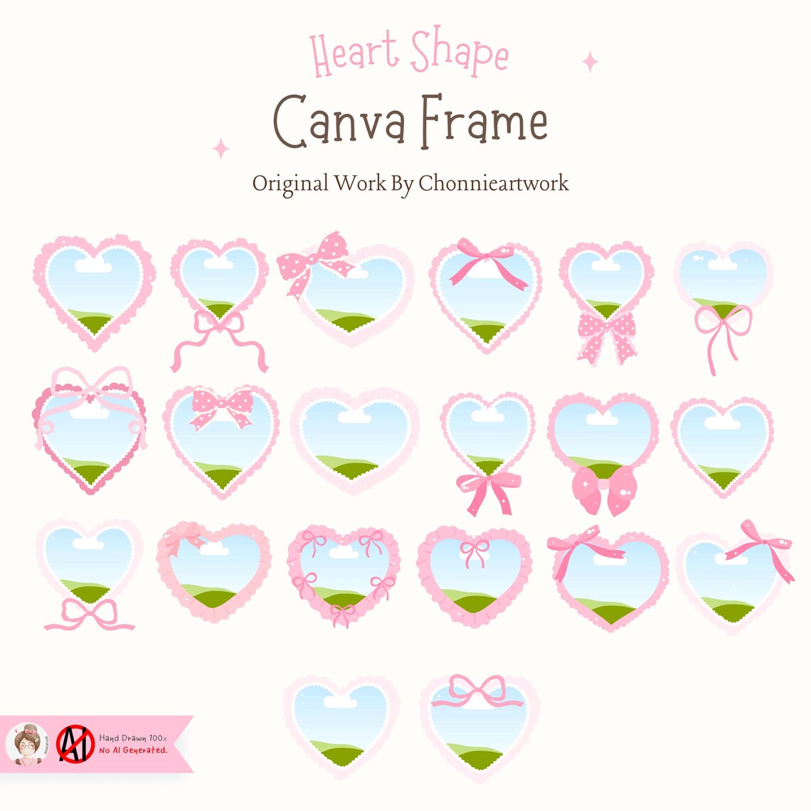 Heart Shape Canva Frame Template, Canva Drag & Drop Frame, Valentine ...