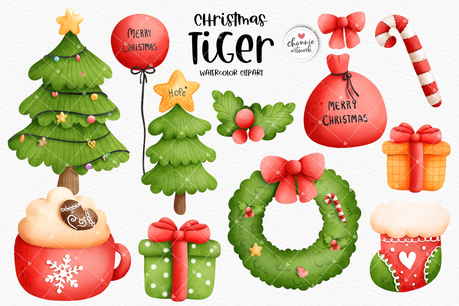 Christmas Tiger Clipart Year of the Tiger Christmas Clipart. - Etsy