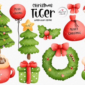 Christmas Tiger Clipart Year of the Tiger Christmas Clipart. - Etsy