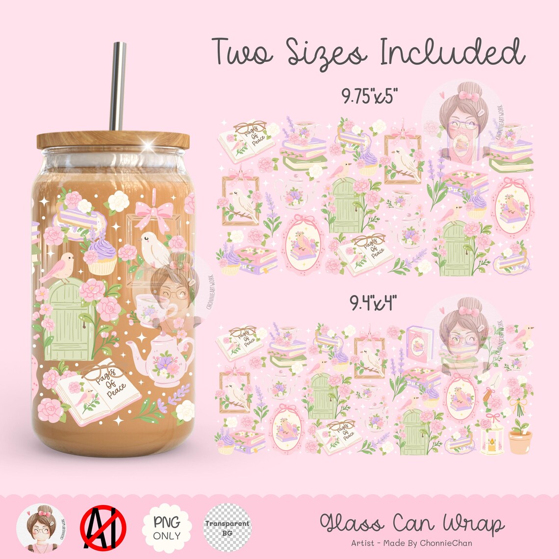 Flower Bookish Glass Can Wrap, Book Lover Cup Wrap, Tea and Book Cup ...
