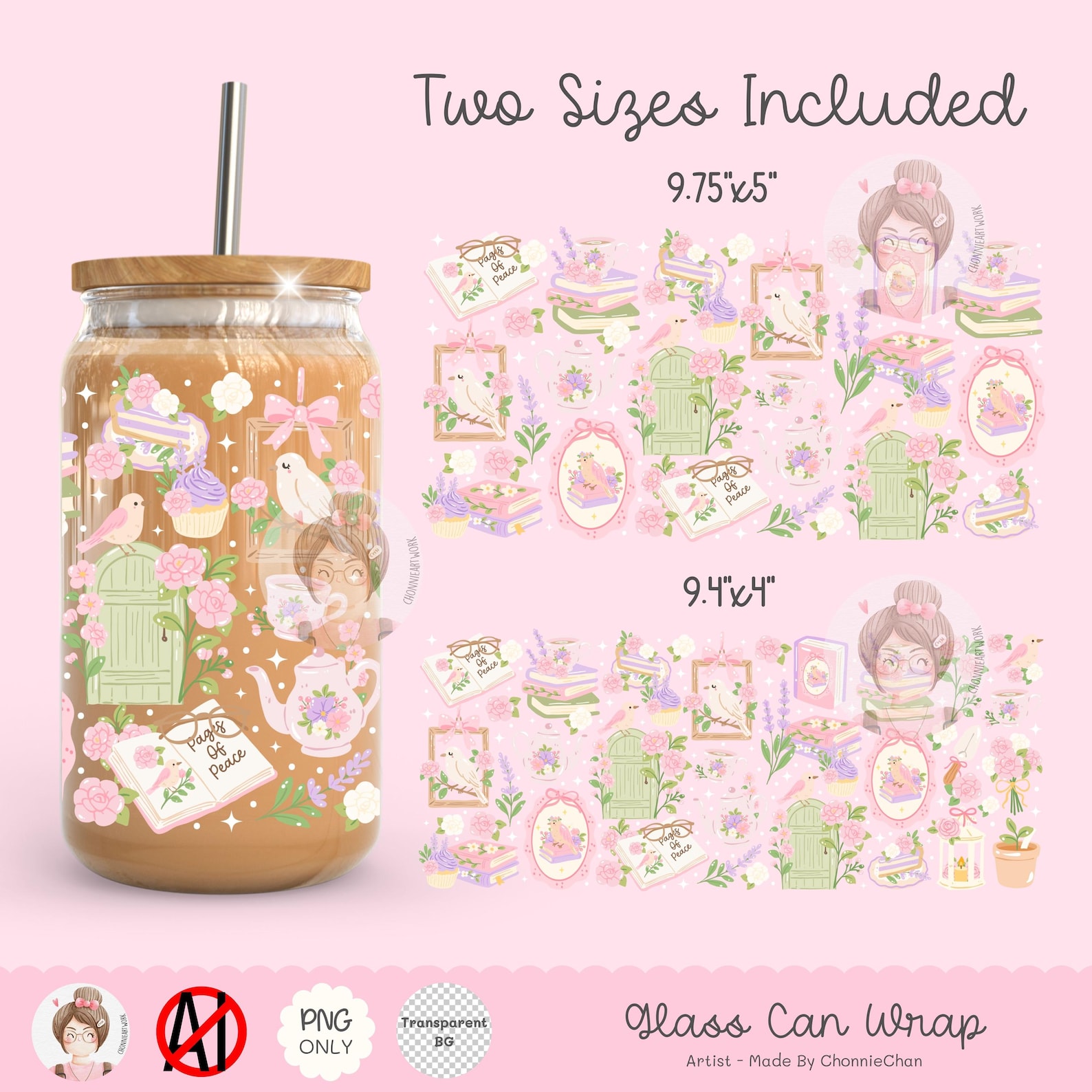 Flower Bookish Glass Can Wrap, Book Lover Cup Wrap, Tea and Book Cup ...