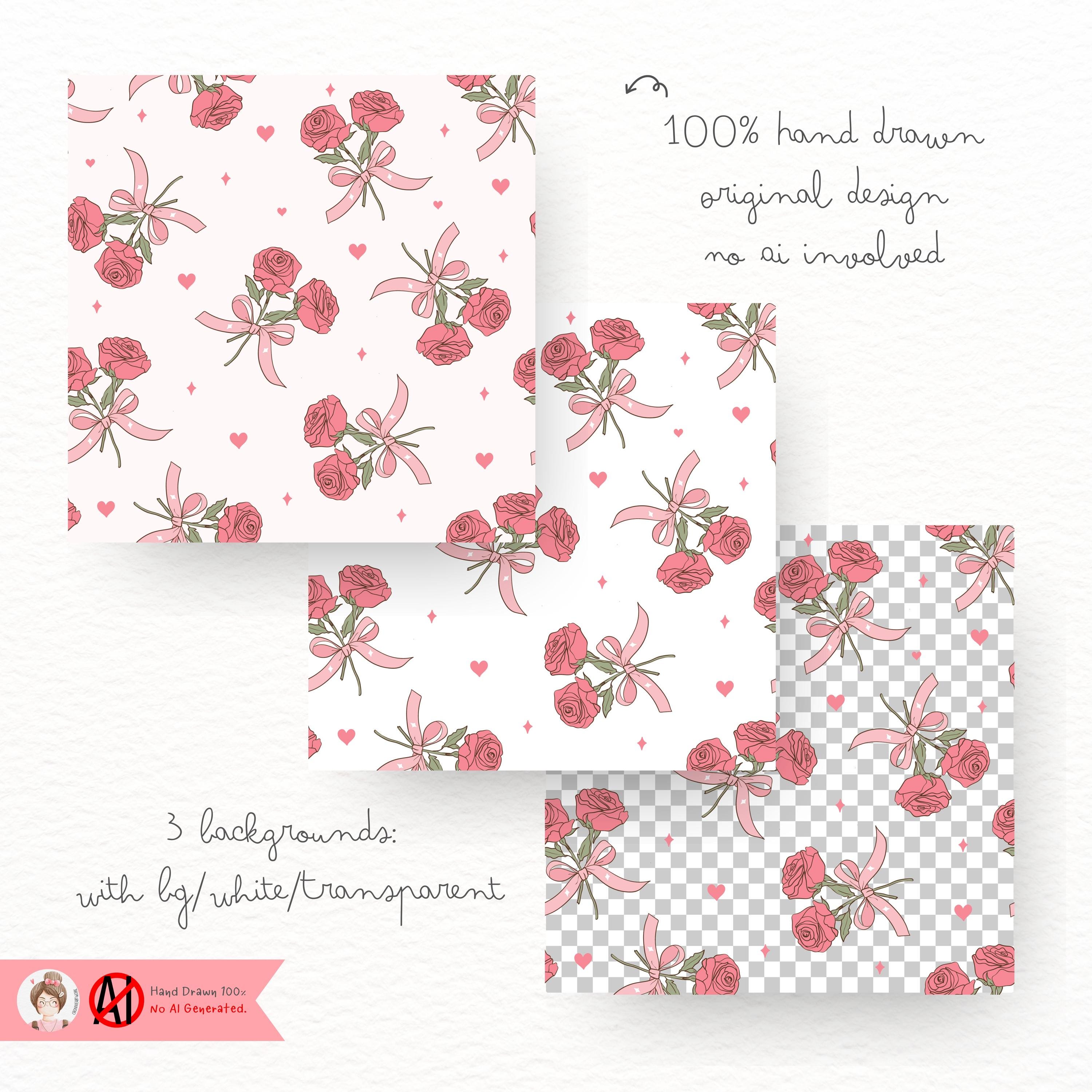 Vintage Coquette Valentine's Rose Seamless Pattern, Cute Preppy Pink ...