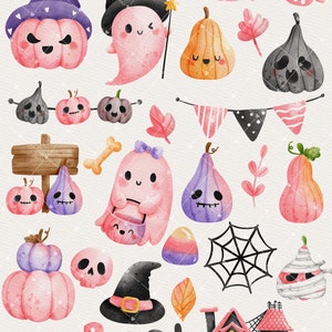 Pink Halloween Clipart, Halloween Clipart, Pink Ghost Clipart, Pumpkin ...