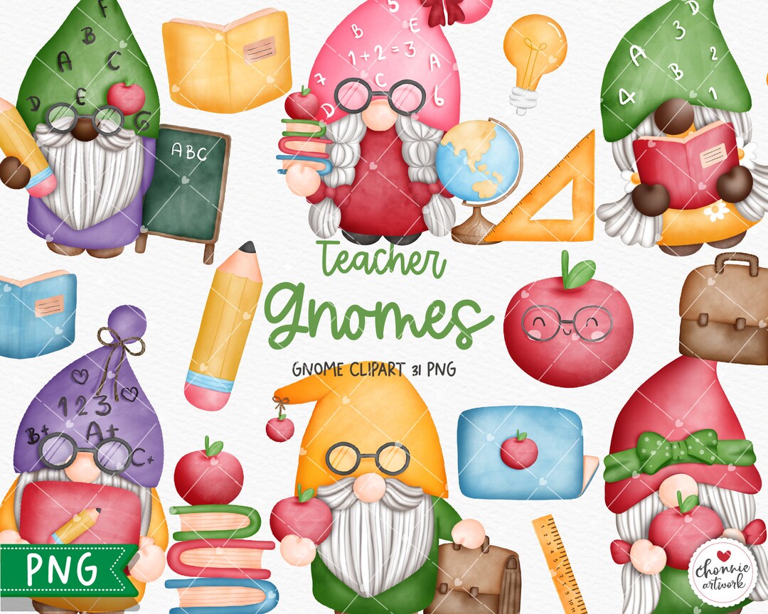 Watercolor Teacher Gnome Clipart, Gnomes Teacher PNG, Back to School ...
