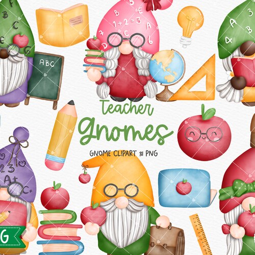 Watercolor Teacher Gnome Clipart Gnomes Teacher PNG Back to - Etsy