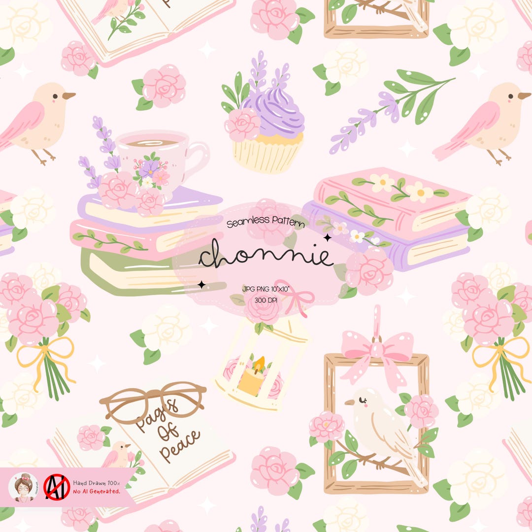 Bookish Garden Seamless Pattern, Pastel Roses Book Background,floral ...