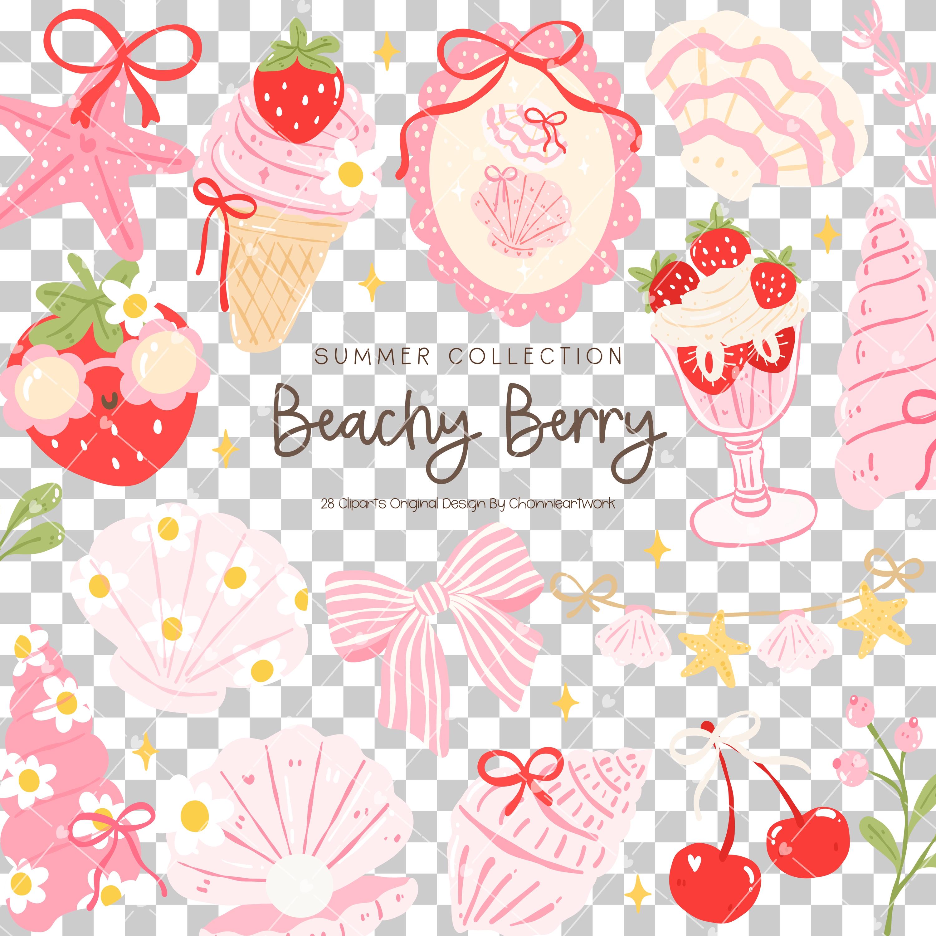 Coquette Girly Beach Summer Clipart Set Pink Coquette Seashell Kawaii ...