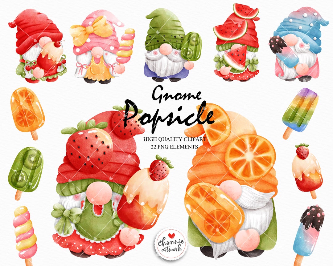 Ice Cream Gnome Clipart, Popsicle Gnome Clipart, Summer Gnome Clipart ...
