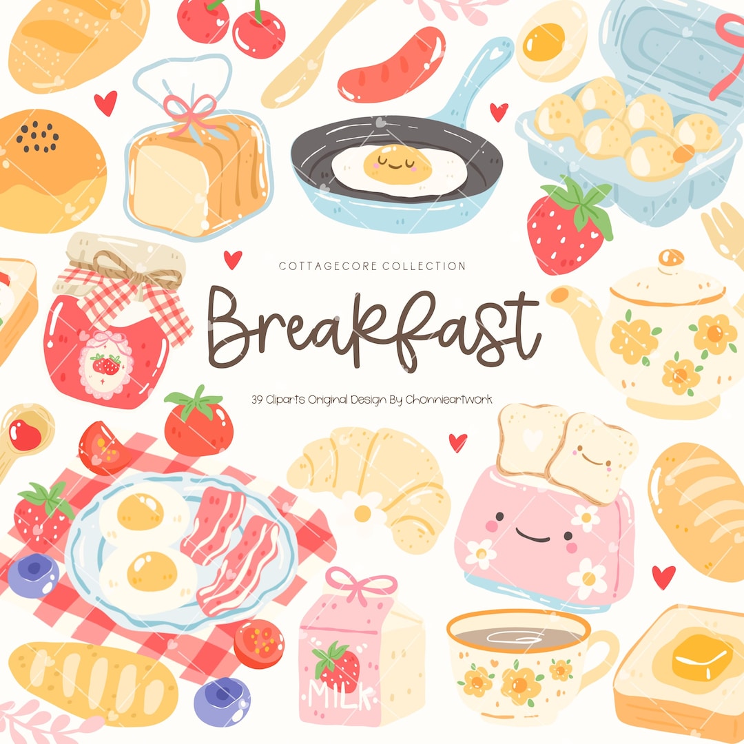 Cottagecore Breakfast Clipart Set Cute Kawaii Morning Food Illustration ...