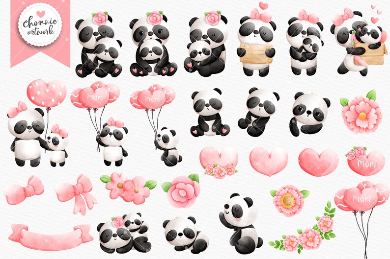 Panda Mom and Baby Clipart Panda Mother Day Clipart Mom and - Etsy