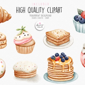 Watercolor Breakfast Clipart, Breakfast Clipart, Brunch Clipart, Food ...