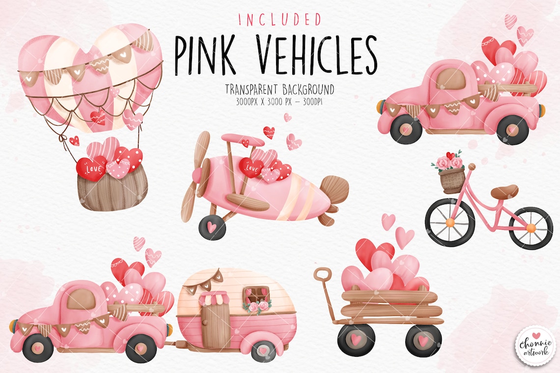 Valentine's Vehicles Clipart Valentine's Day Clipart - Etsy