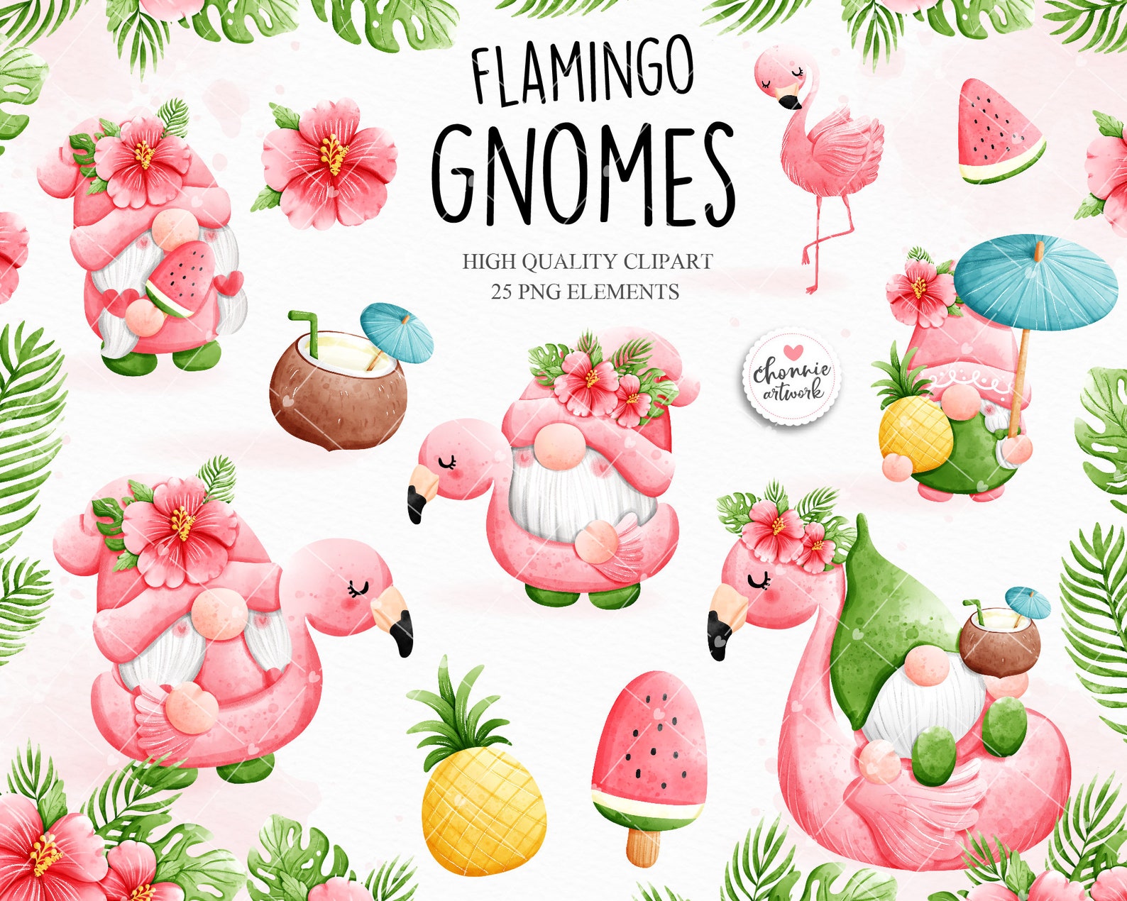 Gnome Flamingo Clipart Summer Gnome Clipart Tropical Gnomes - Etsy
