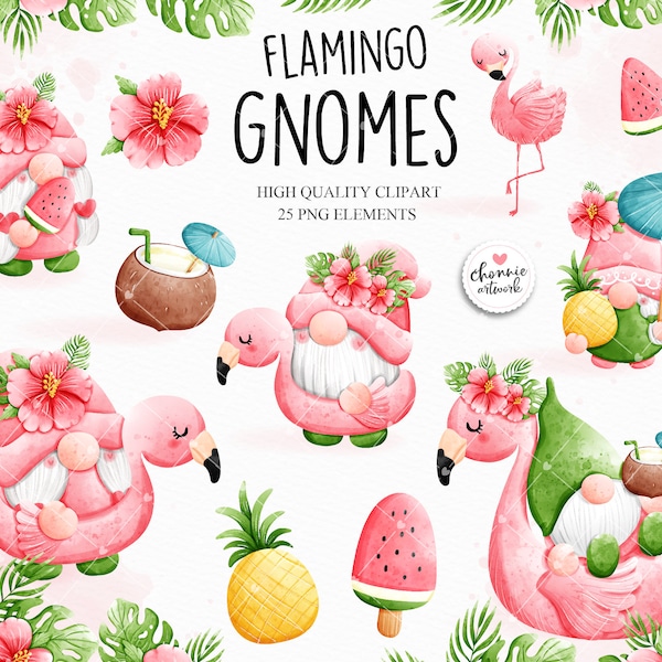 Flamingo Gnome Clipart - Etsy