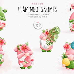 Gnome Flamingo Clipart, Summer Gnome Clipart, Tropical Gnomes Clipart ...