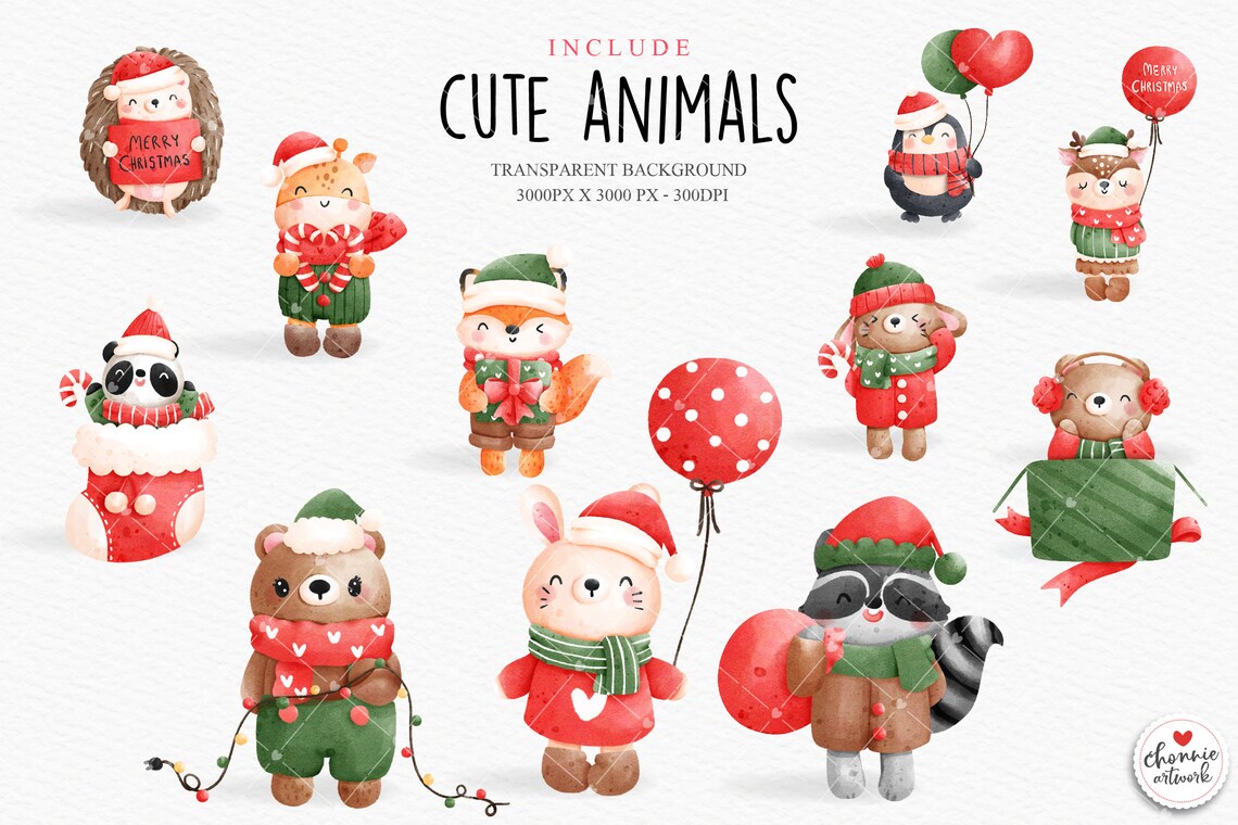 Christmas Animal Clipart Christmas Woodland Clipart - Etsy