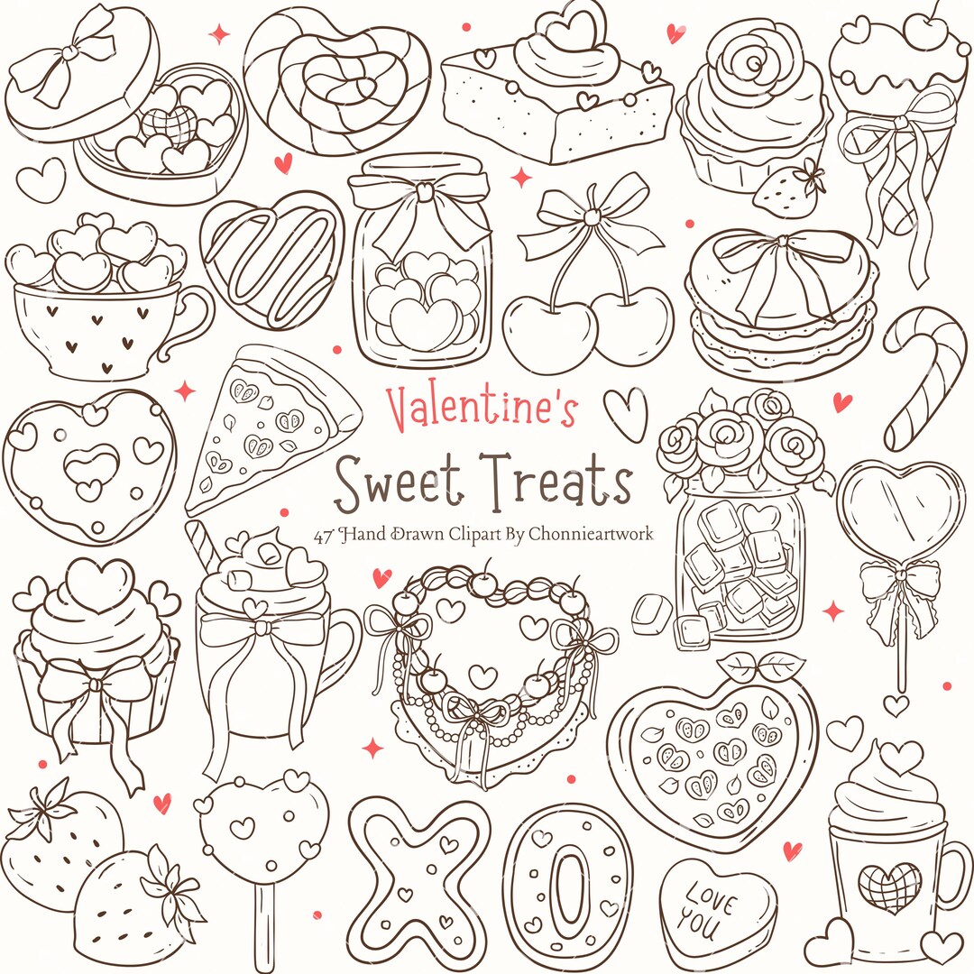 Whimsical Hand-drawn Valentine's Sweet Treats SVG PNG Digital Stamp ...
