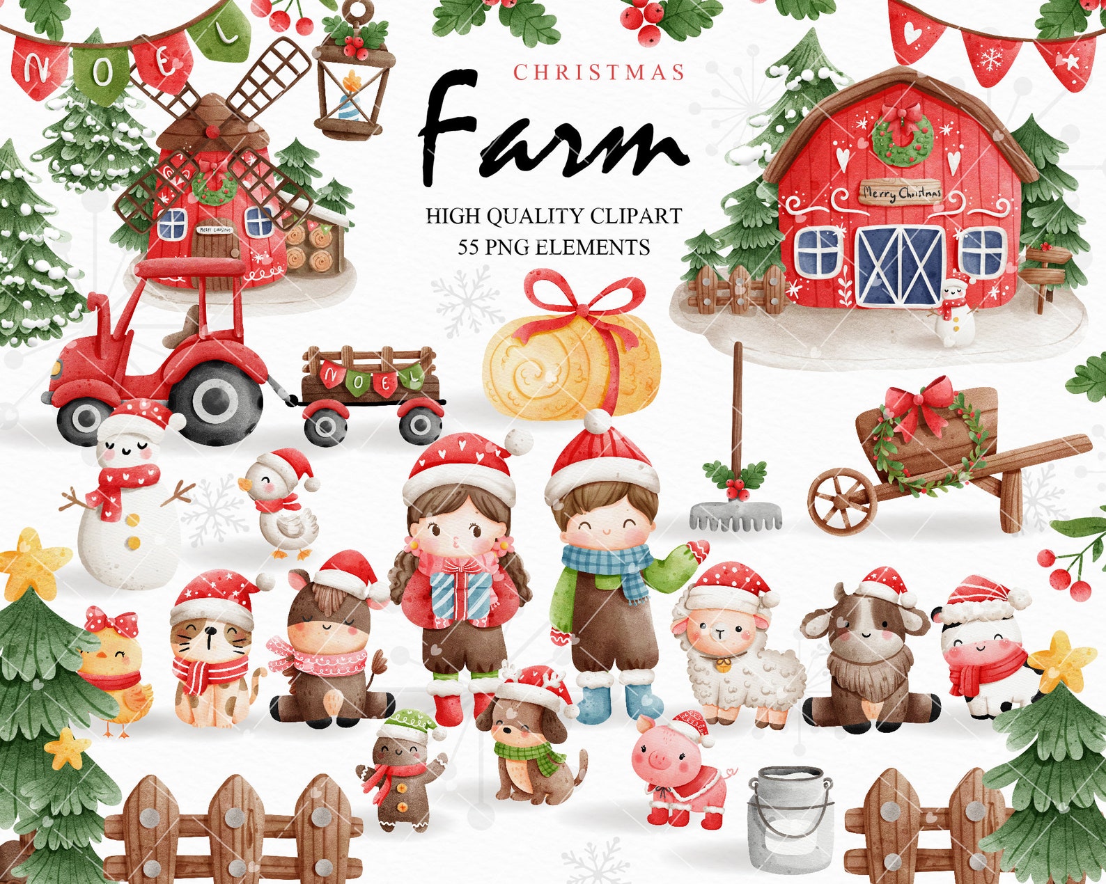 Christmas Farm Clipart Farm Clipart Farm Animal Clipart - Etsy