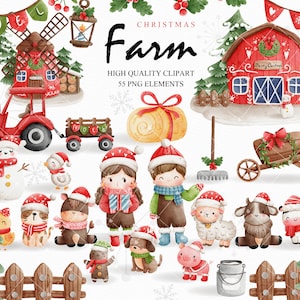 Christmas Farm Clipart, Farm Clipart, Farm Animal Clipart, Christmas ...