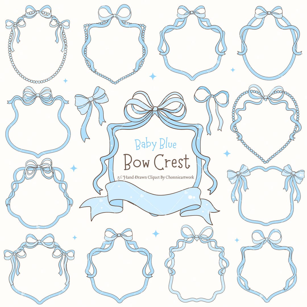 Baby Blue Ribbon Bow Crest PNG SVG Clipart Romantic Pink Crest Ribbon ...