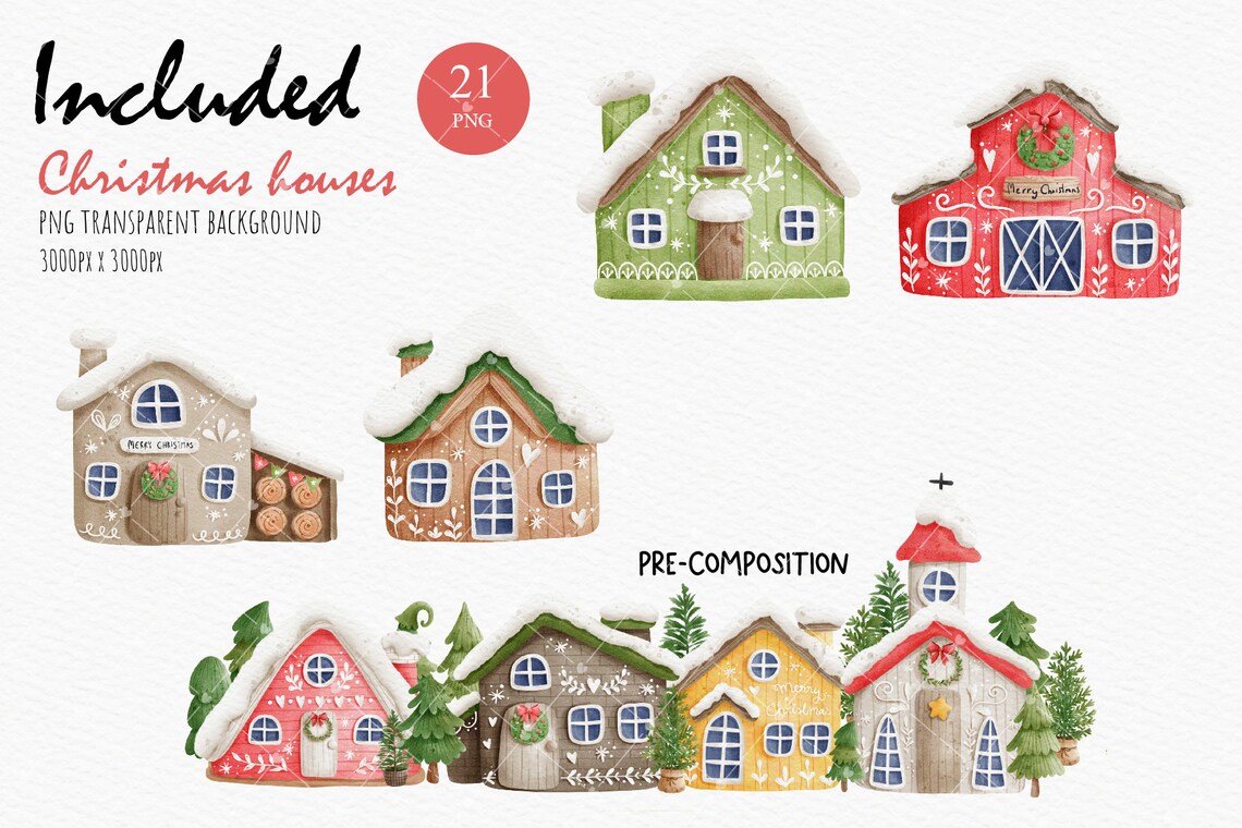 Christmas Houses Clipart, Christmas Village Clipart, Snow Village ...