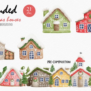 Christmas Houses Clipart, Christmas Village Clipart, Snow Village ...