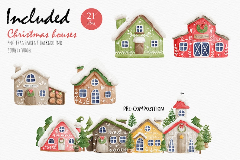 Christmas Houses Clipart Christmas Village Clipart Snow - Etsy