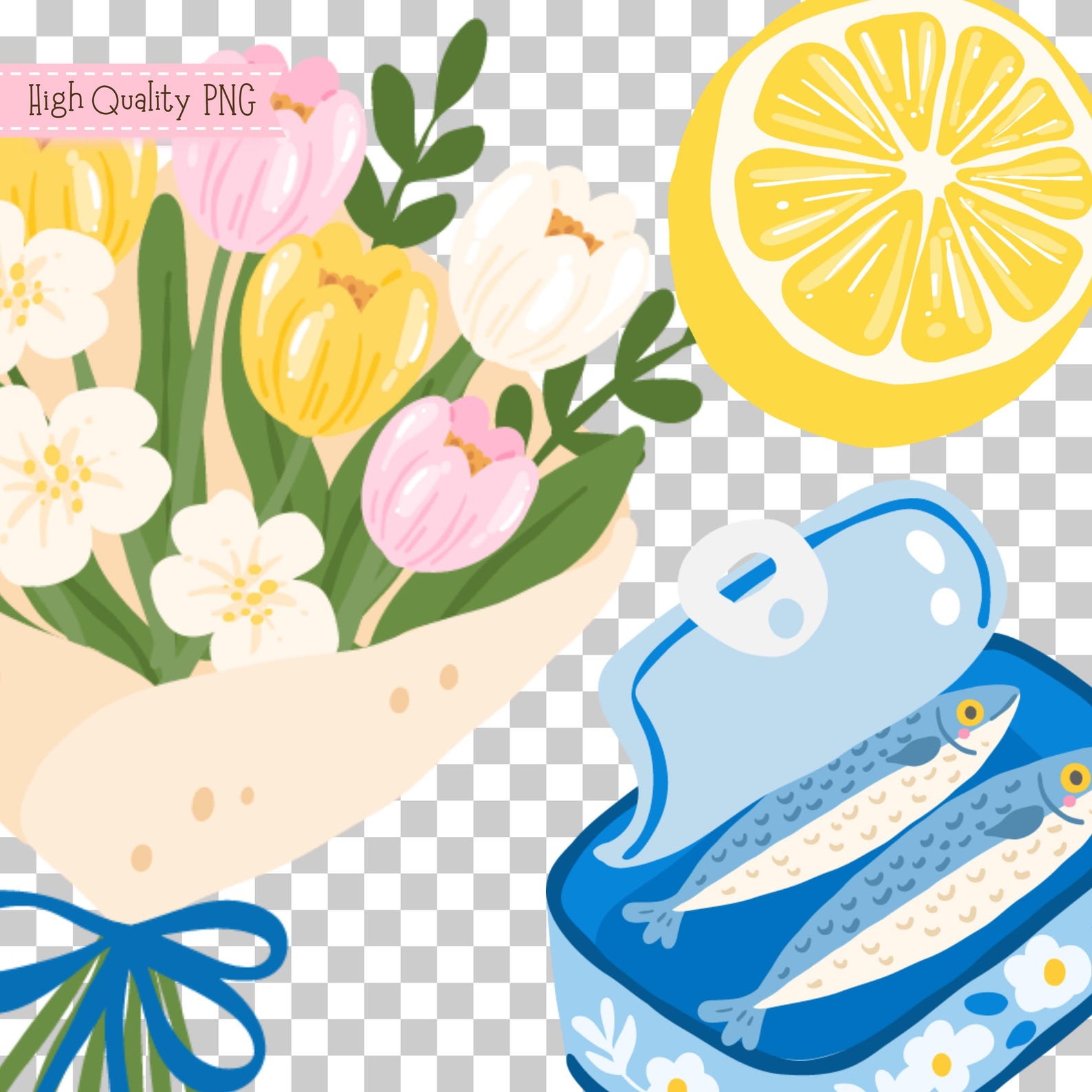 Coastal Brunch Clipart, Blue and Yellow Kitchen Decor, Cottagecore ...